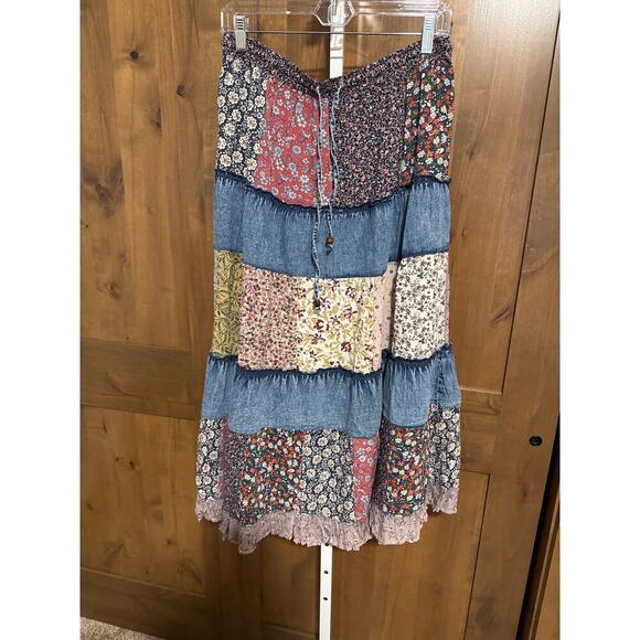 Young Threads | Skirts | Young Threads Patchwork Tiered Maxi Skirt With ...